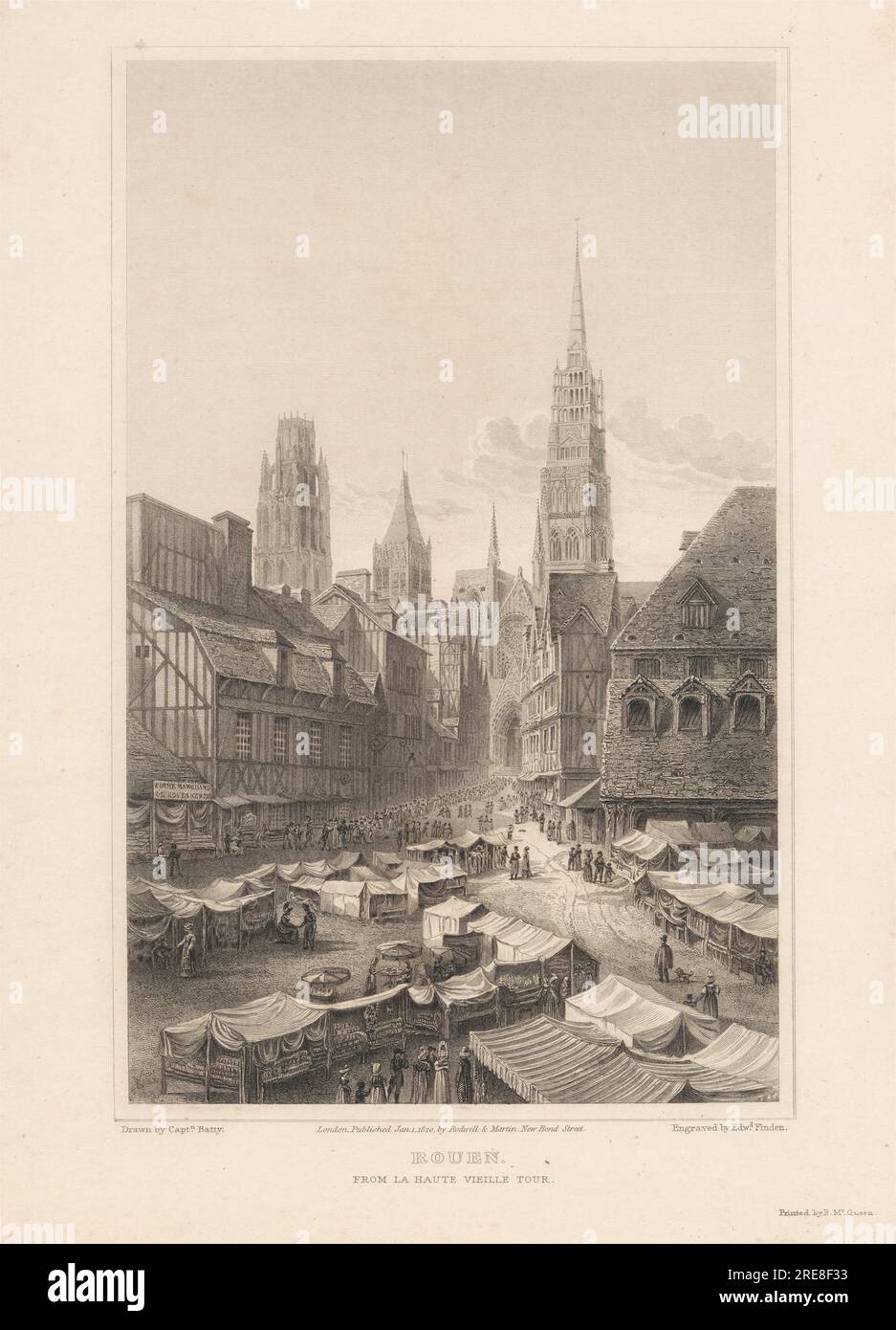 Rouen, from la Haute Vieille Tour 1820 by Edward Francis Finden Stock ...