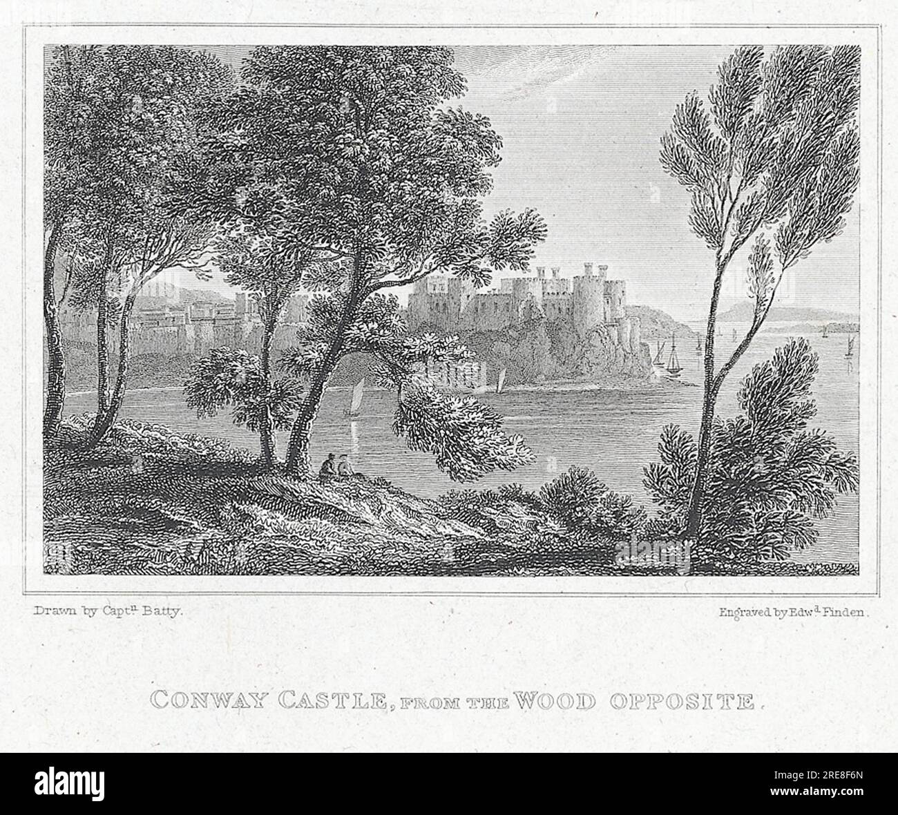 Conway Castle: from the wood opposite 1823 by Edward Francis Finden ...