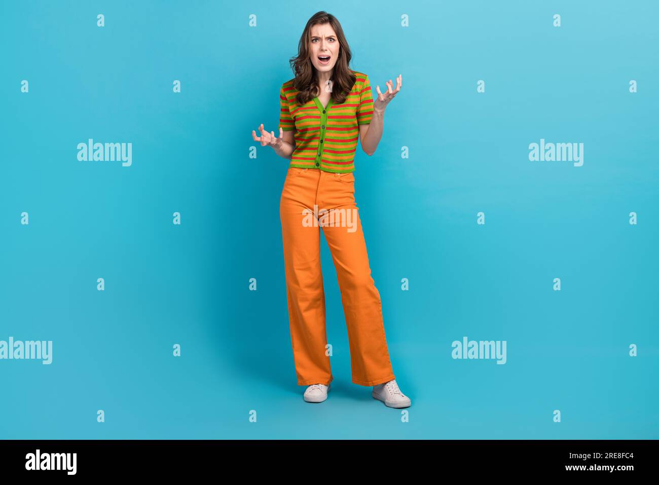 Full size photo of crazy mad angry woman with wavy hairdo dressed ...
