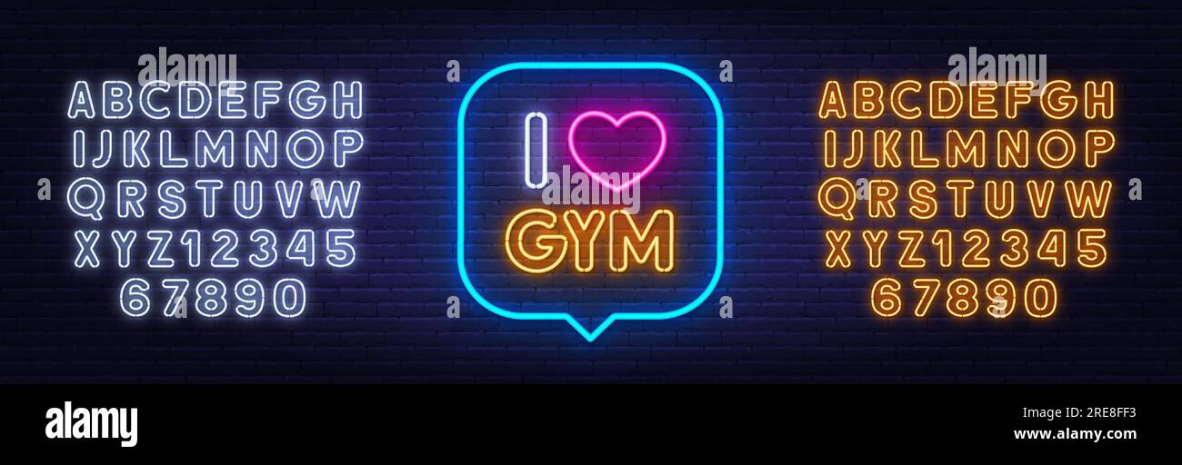 I Love Gym neon sign in the speech bubble on brick wall background ...