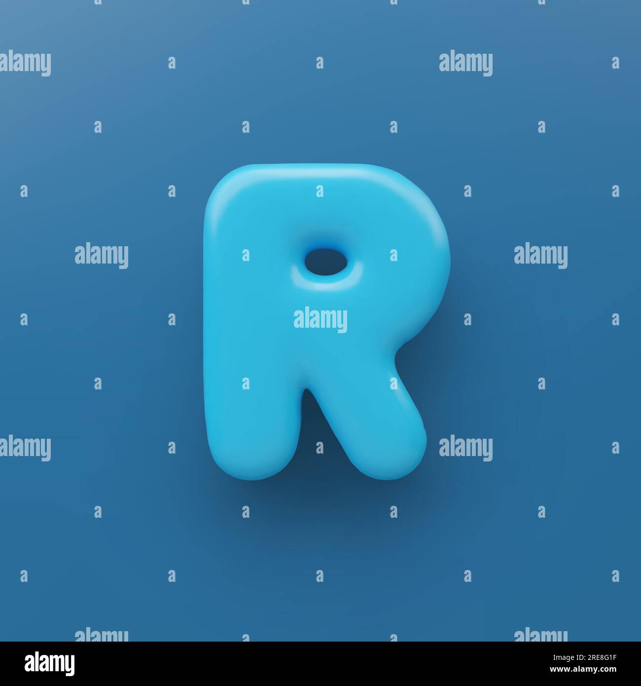 3D Blue uppercase letter R with a glossy surface on a blue background ...