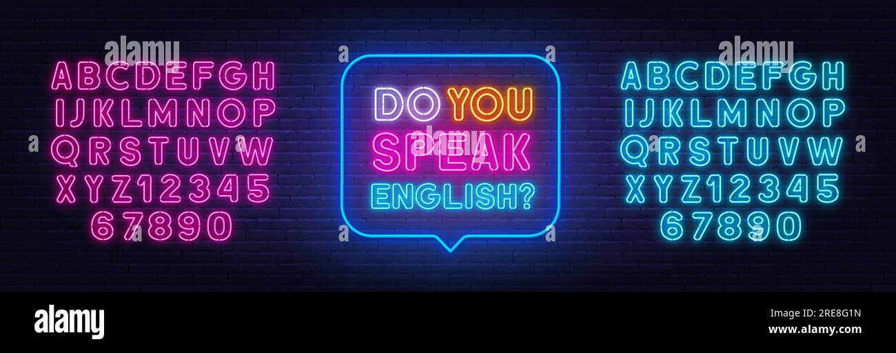 Do You Speak English neon sign in the speech bubble on brick wall ...