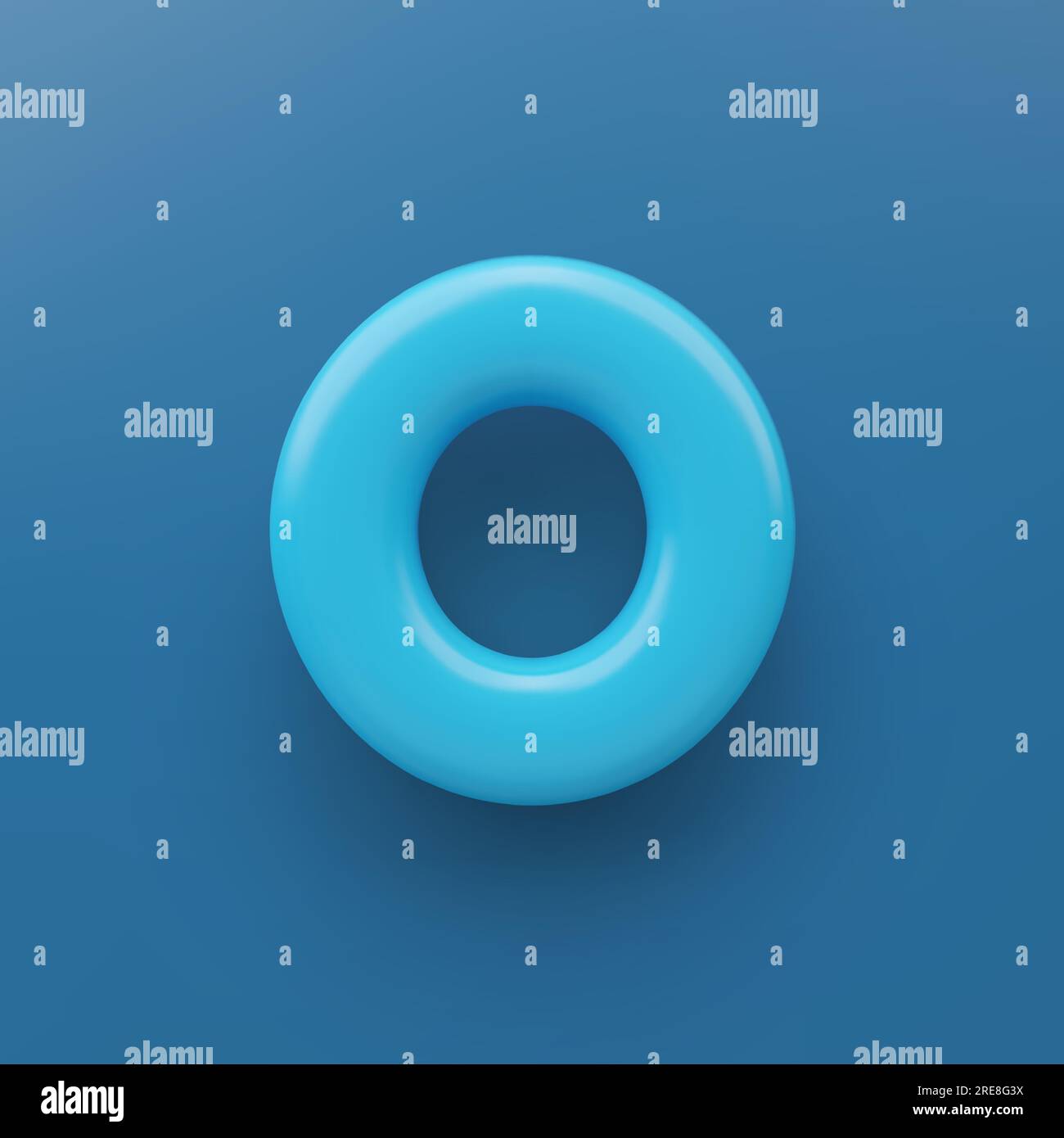 3D Blue uppercase letter O with a glossy surface on a blue background ...