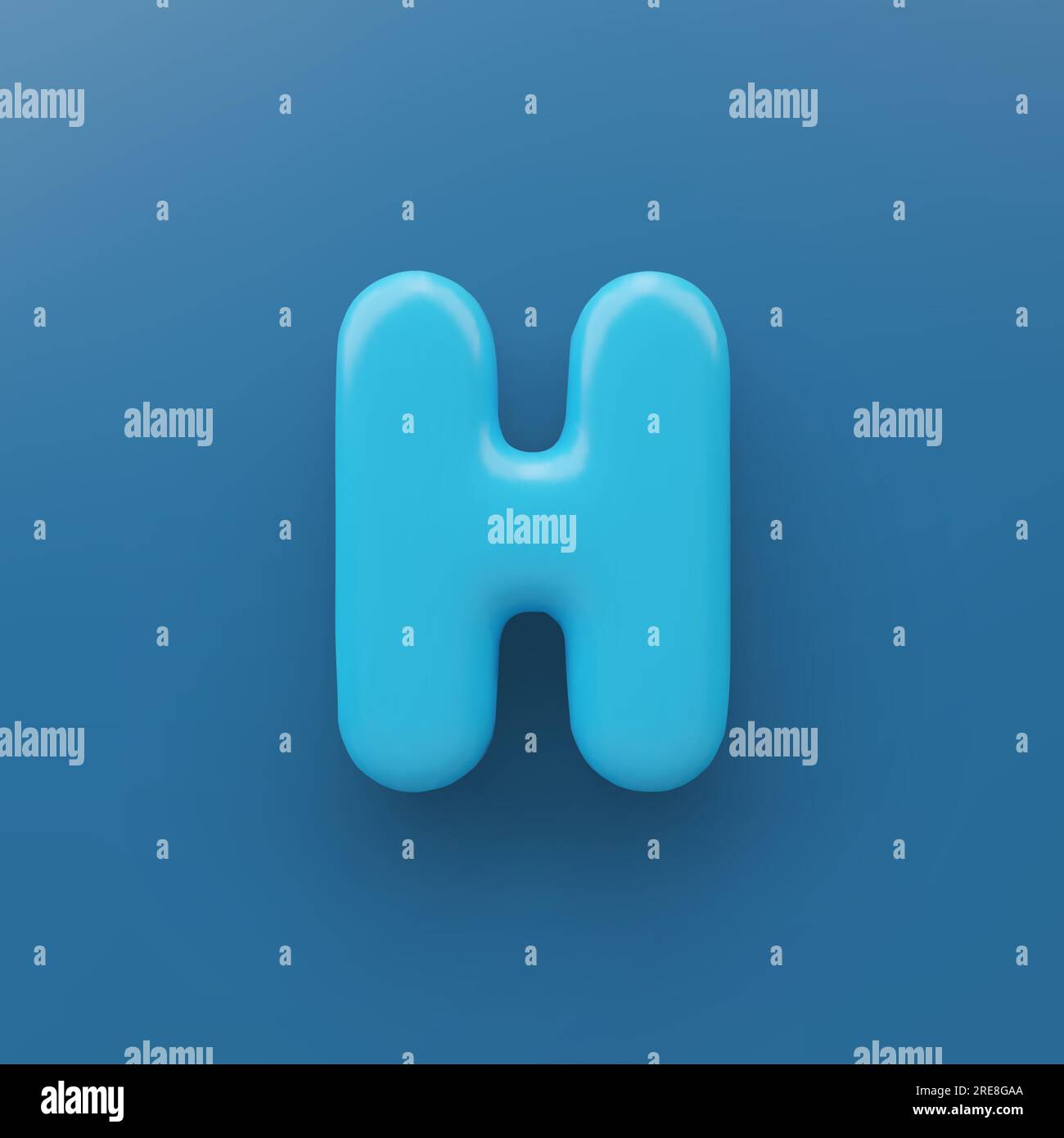 3D Blue uppercase letter H with a glossy surface on a blue background ...