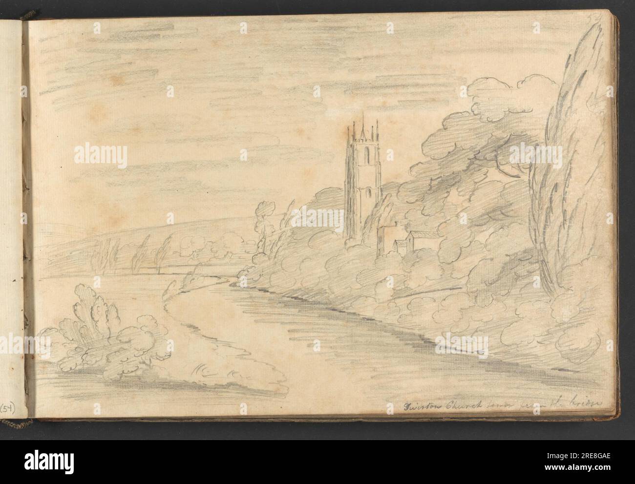 Tiverton Church Tower from the Bridge by William Brockedon Stock Photo ...