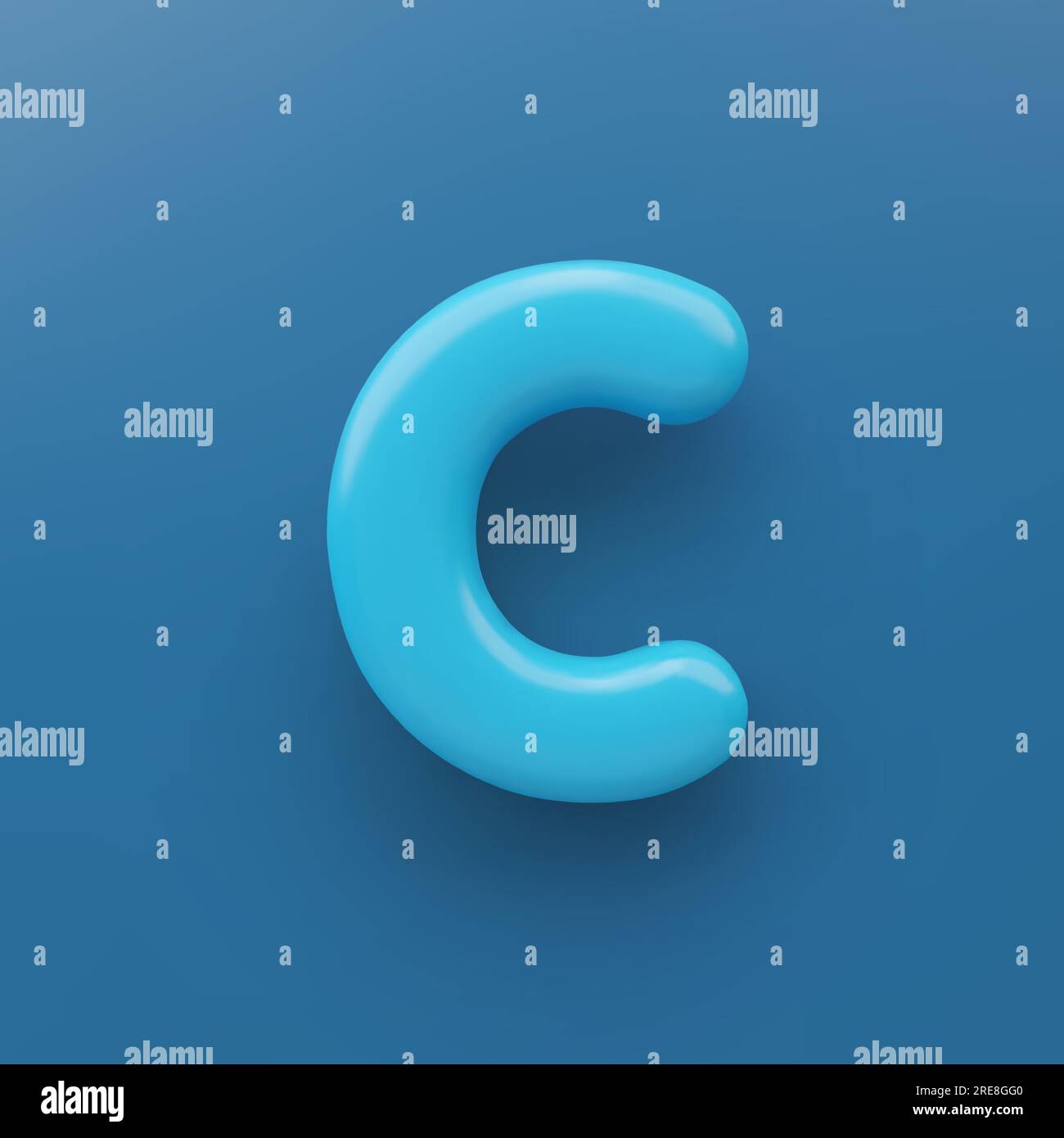 3D Blue uppercase letter C with a glossy surface on a blue background ...