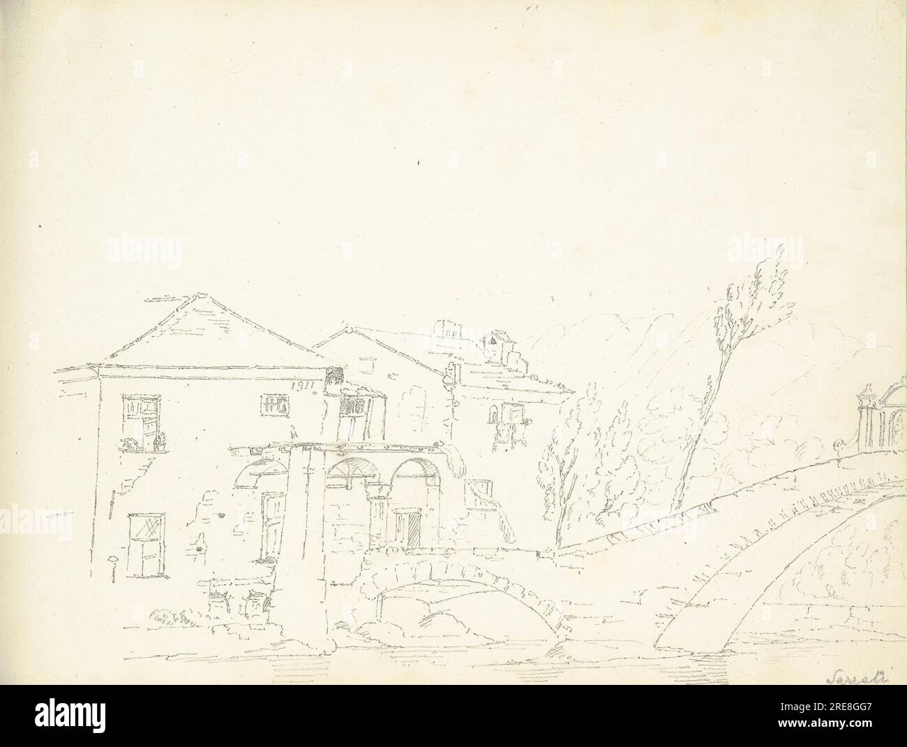 recto: House and Bridge in the Town of Sestri by William Brockedon ...