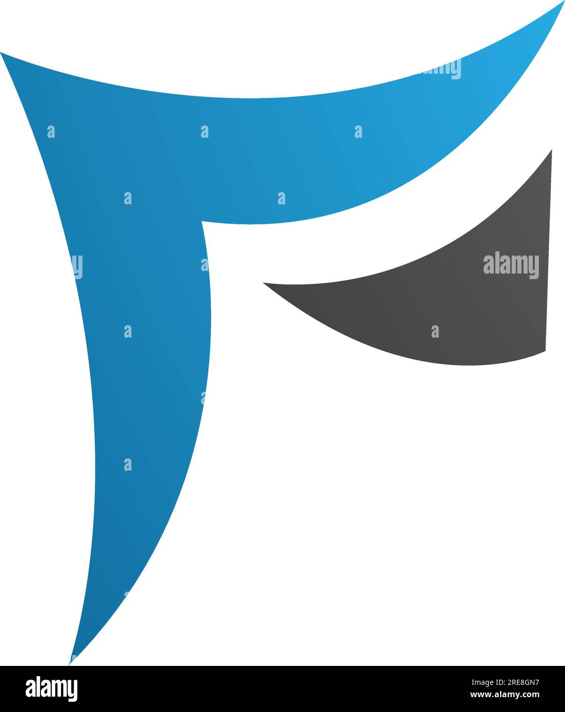 Blue and Black Wavy Paper Shaped Letter F Icon on a White Background ...