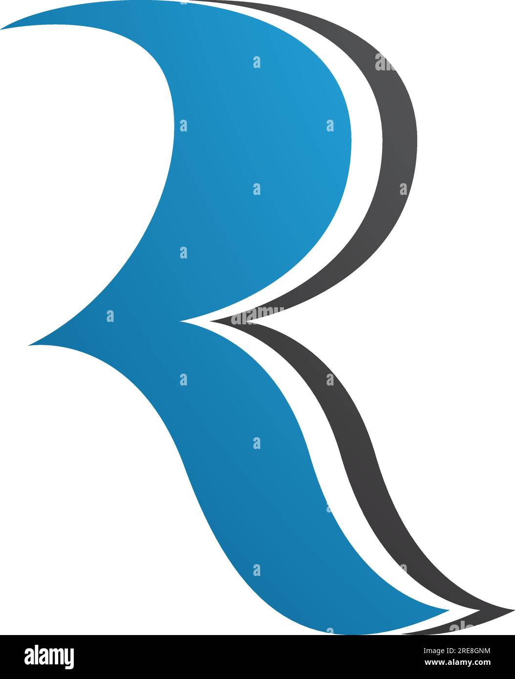 Blue and Black Wavy Shaped Letter R Icon on a White Background Stock ...