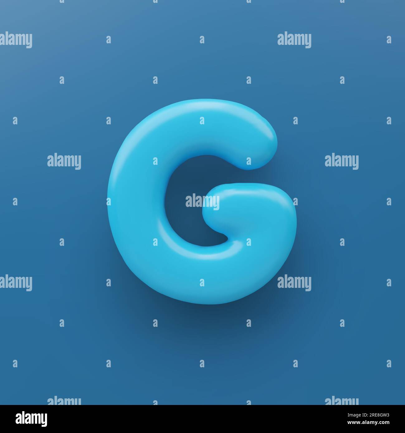 3D Blue uppercase letter G with a glossy surface on a blue background ...