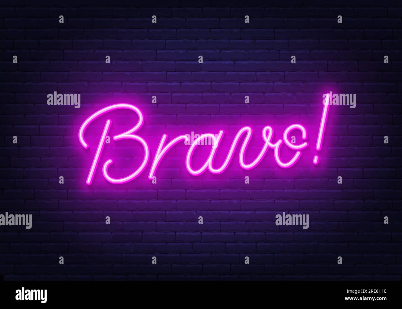 Bravo neon lettering on brick wall background. Vector illustration ...