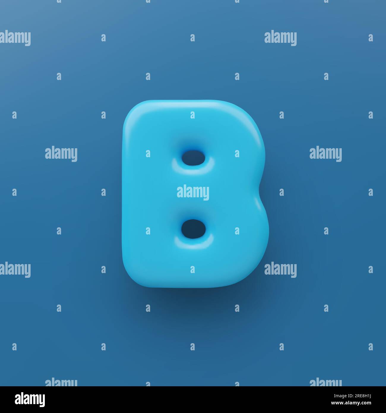 3D Blue uppercase letter B with a glossy surface on a blue background ...