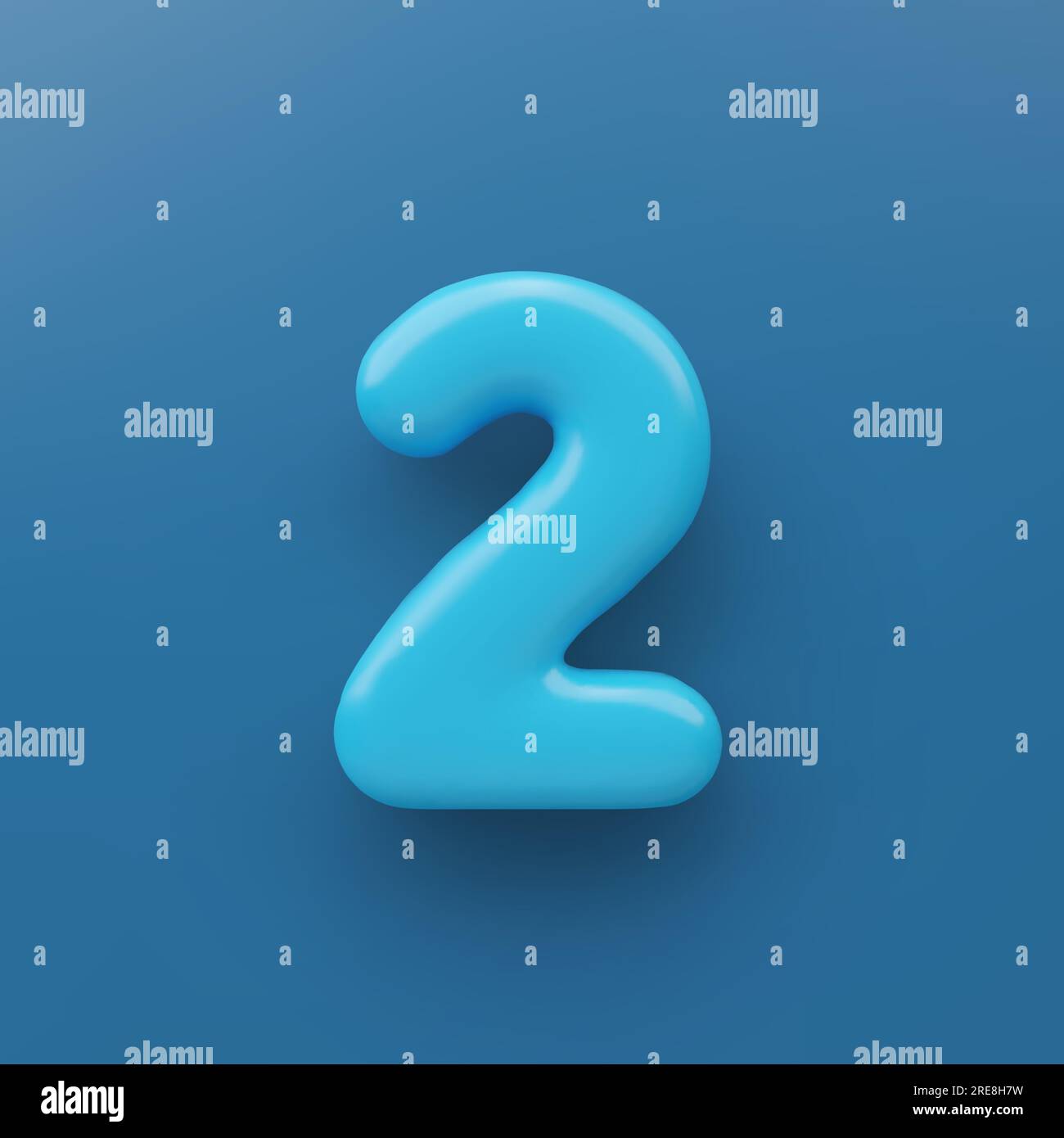 3D Blue number 2 with a glossy surface on a blue background Stock ...