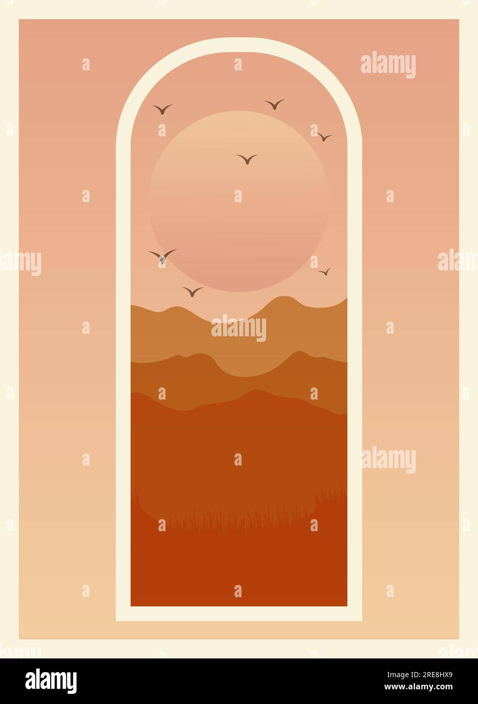 Landscape aesthetic desert window view poster Stock Vector Image & Art ...