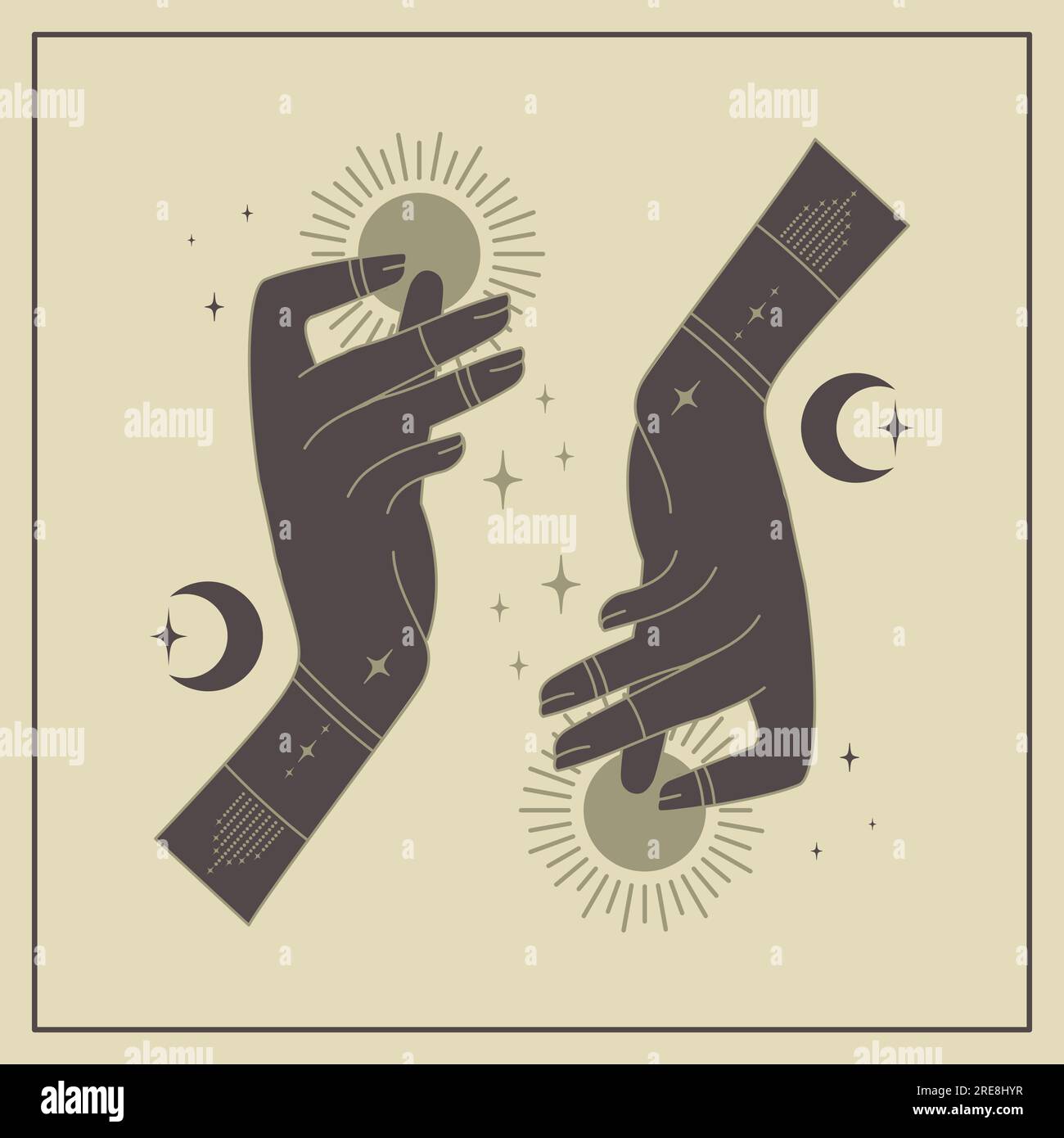Vector illustration of astrology mystic elements with witch hands Stock ...