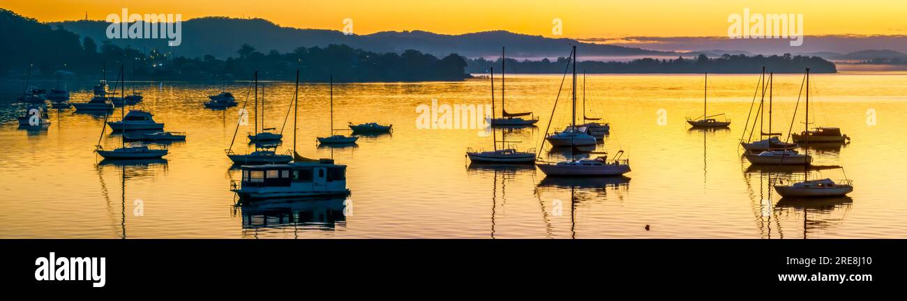 Aerial Sunrise Panorama Waterscape over Brisbane Water at Koolewong and ...