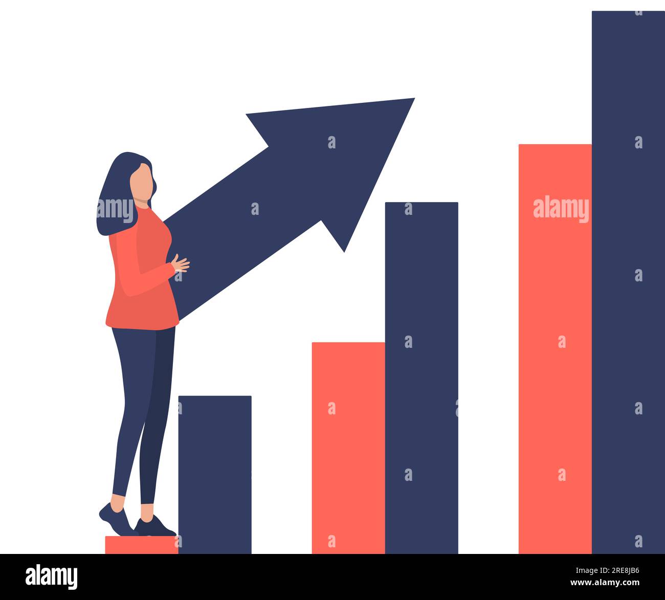 Woman with an arrow showing a growing graph Stock Vector Image & Art ...