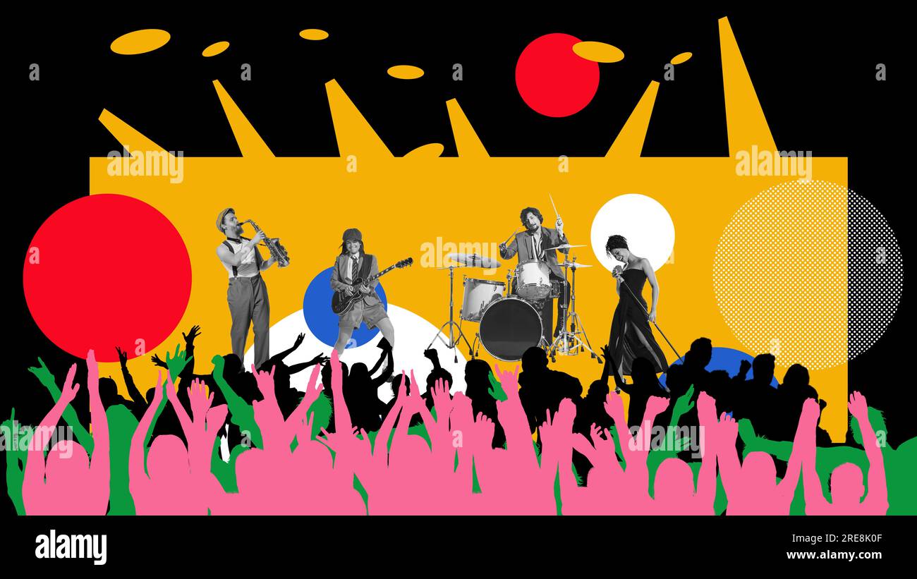 Live concert. Talented people, musicians singing and playing music ...