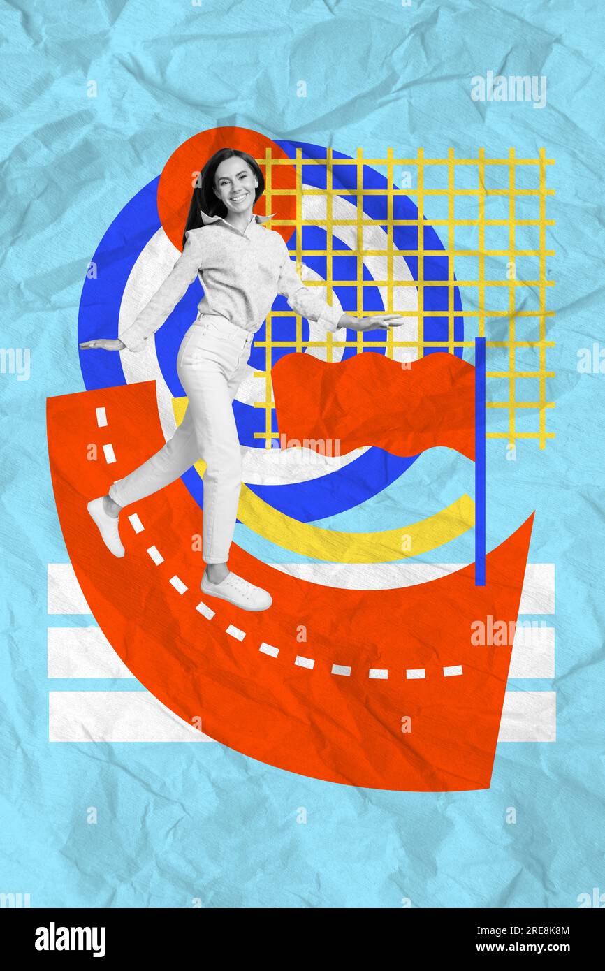 Collage 3d pinup pop retro sketch image of happy smiling lady walking ...