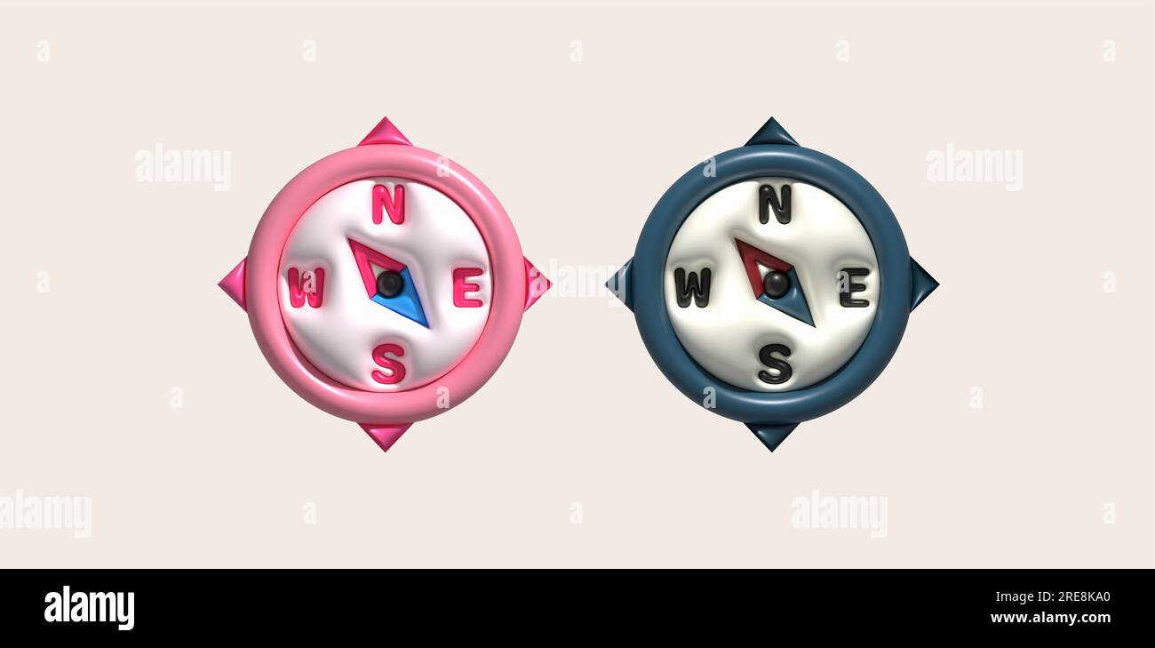3D illustration. Compass tool. Navigation device. Compass object for navigation and orientation ...