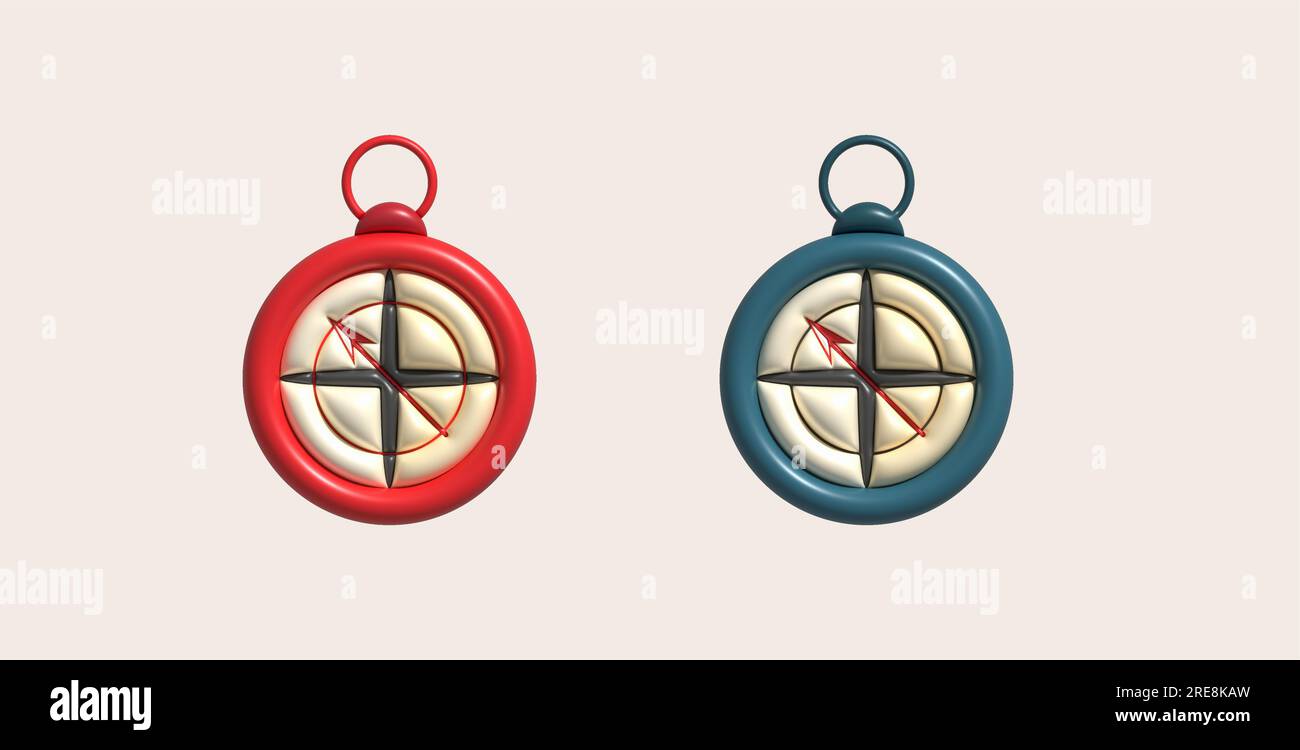 3D illustration. Compass tool. Navigation device. Compass object for navigation and orientation ...