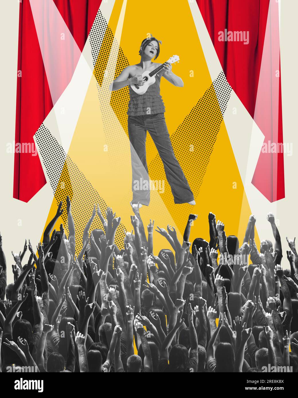 Talented young woman playing guitar, making live concert, performance ...