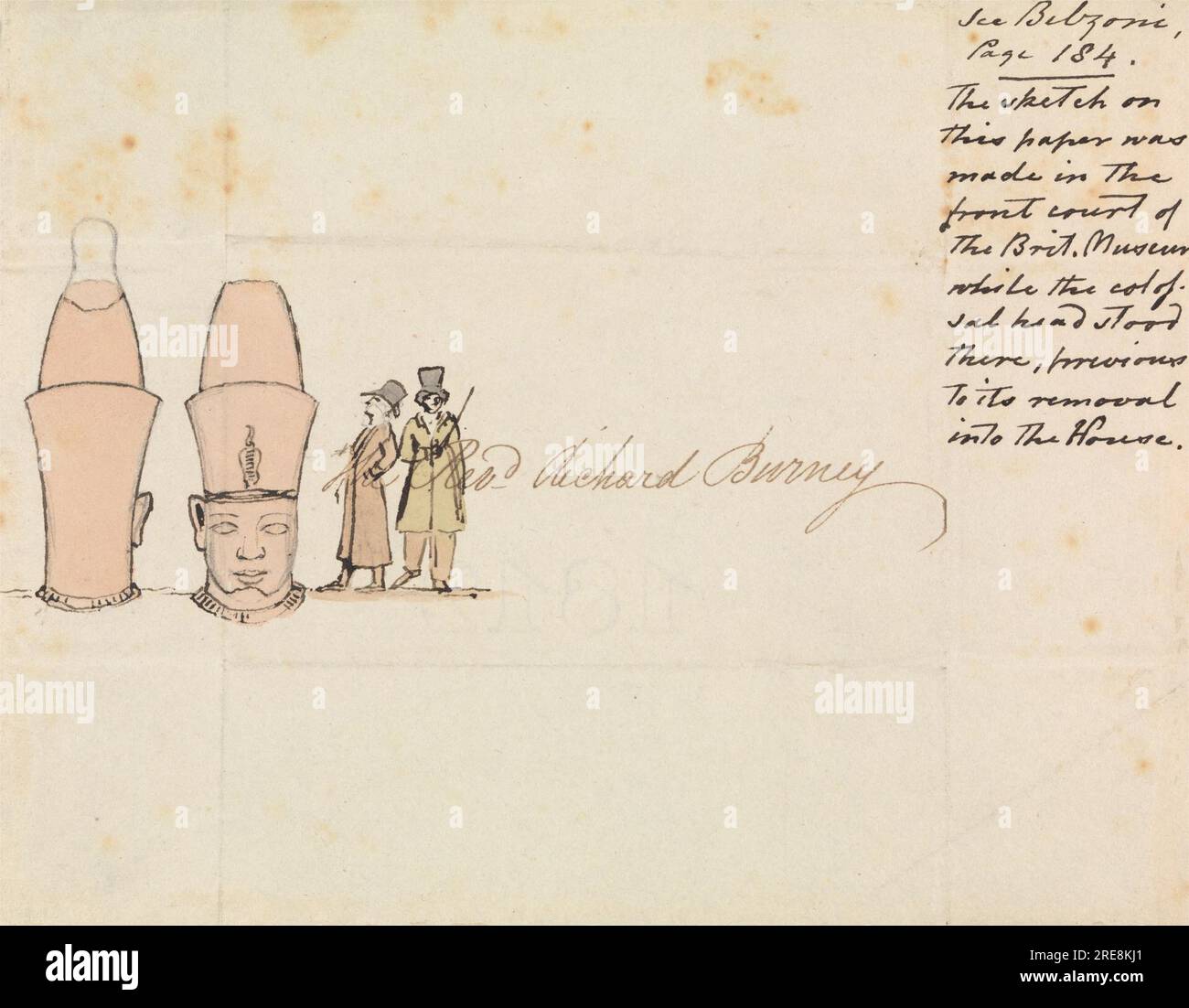 Letter to Rev. Richard Burney with drawing of Colossal Head from ...