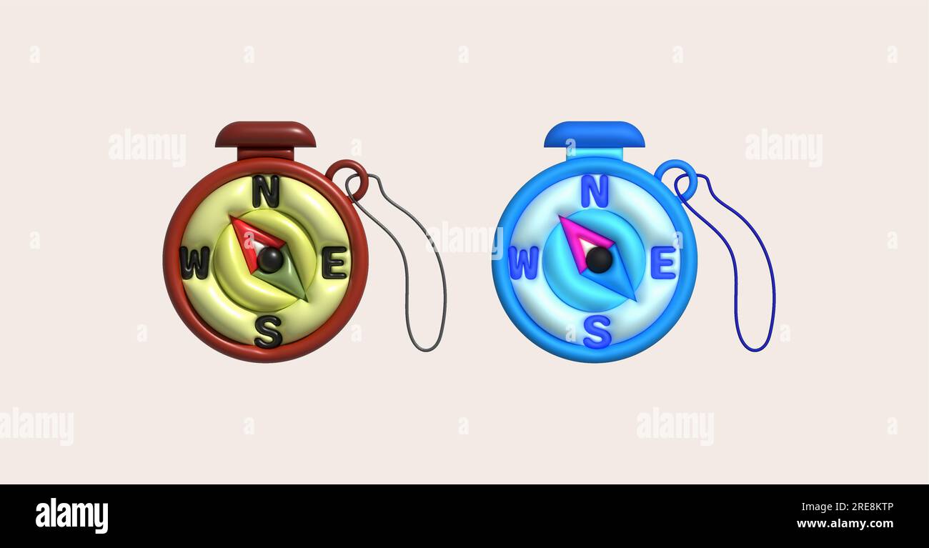 3D illustration. Compass tool. Navigation device. Compass object for navigation and orientation ...