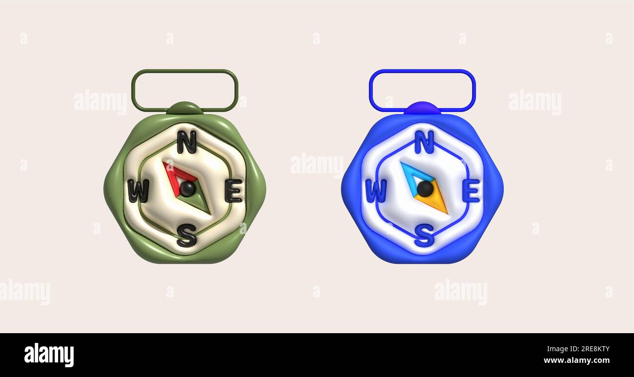 3D illustration. Compass tool. Navigation device. Compass object for navigation and orientation ...