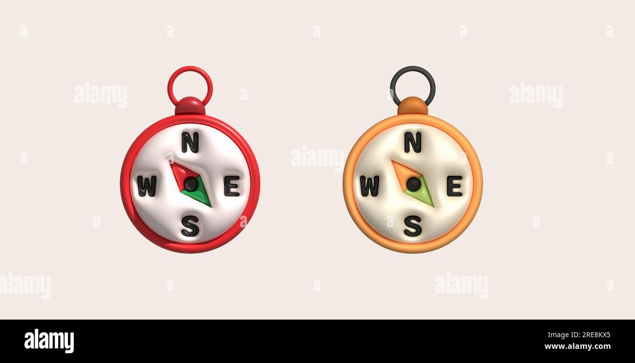 3D illustration. Compass tool. Navigation device. Compass object for navigation and orientation ...