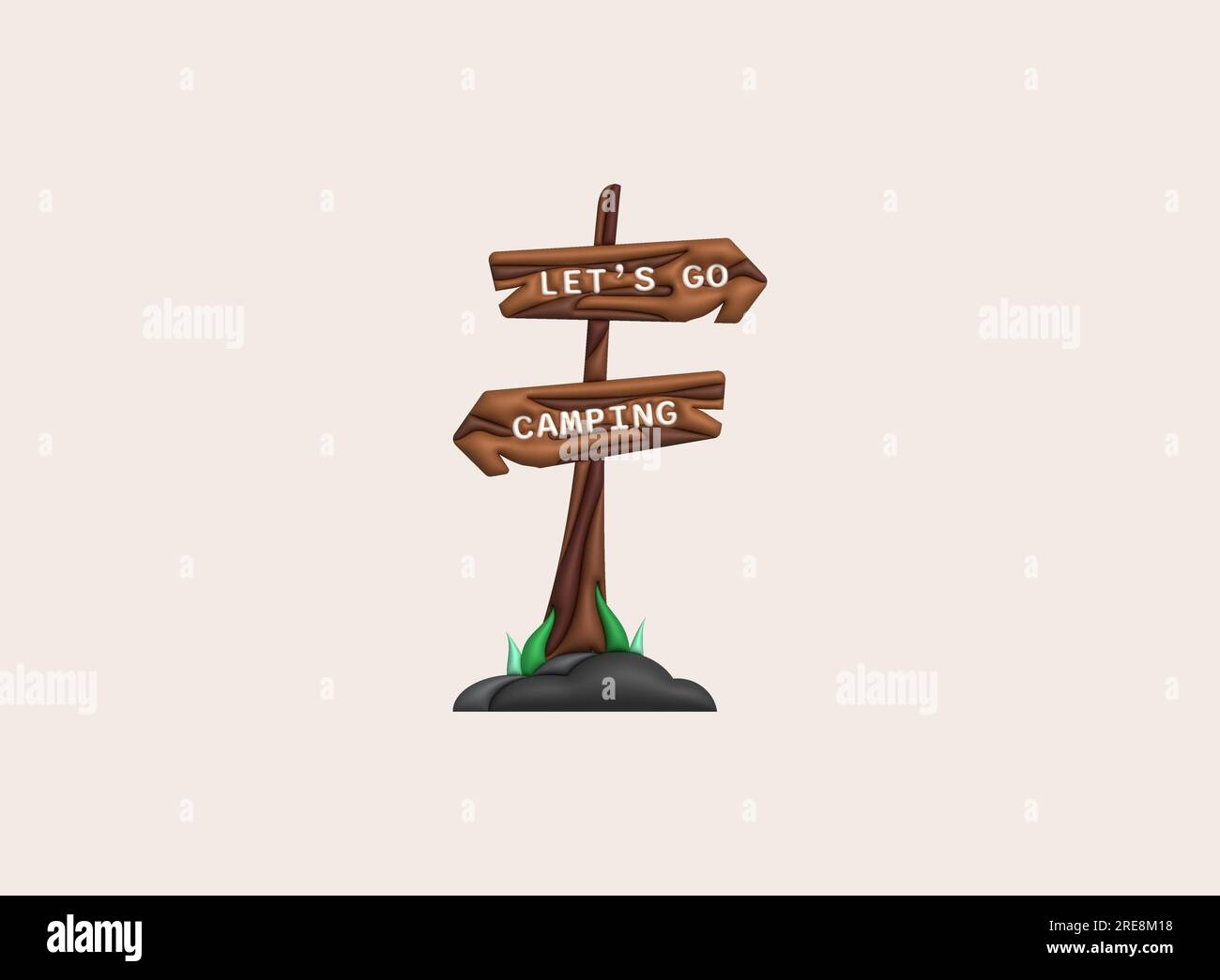 3D illustration camp wooden pointer for camping and outdoor travel ...