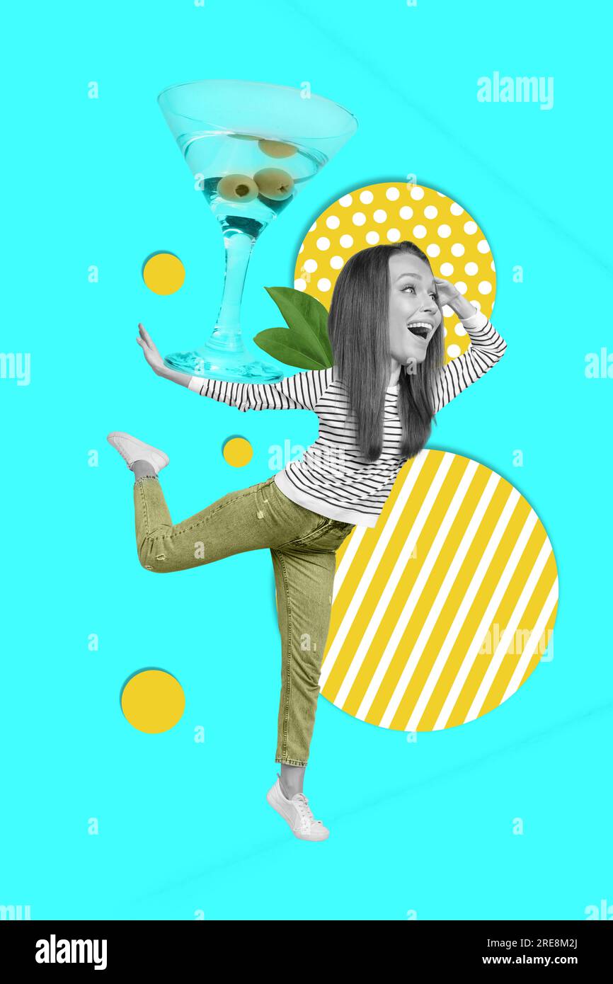 Template creative strange collage of surprised lady have fun party look ...
