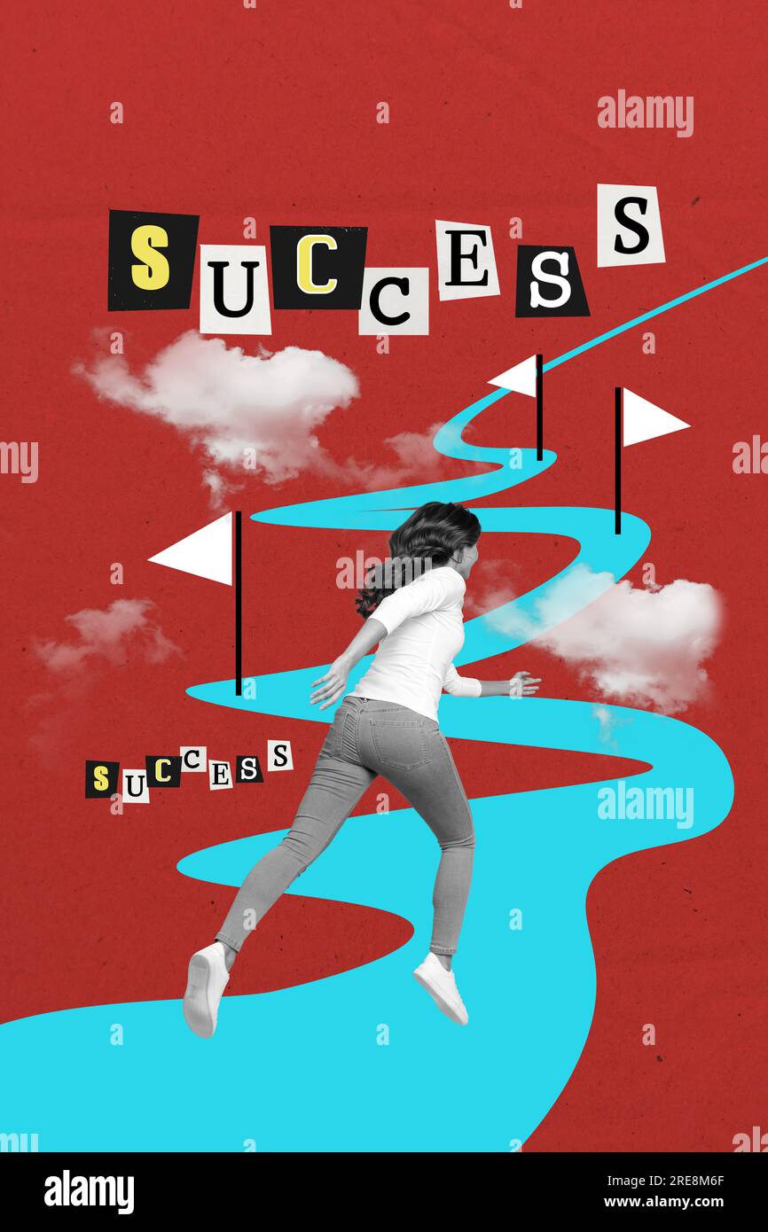 Creative poster collage of running fast hurry path way startup ...