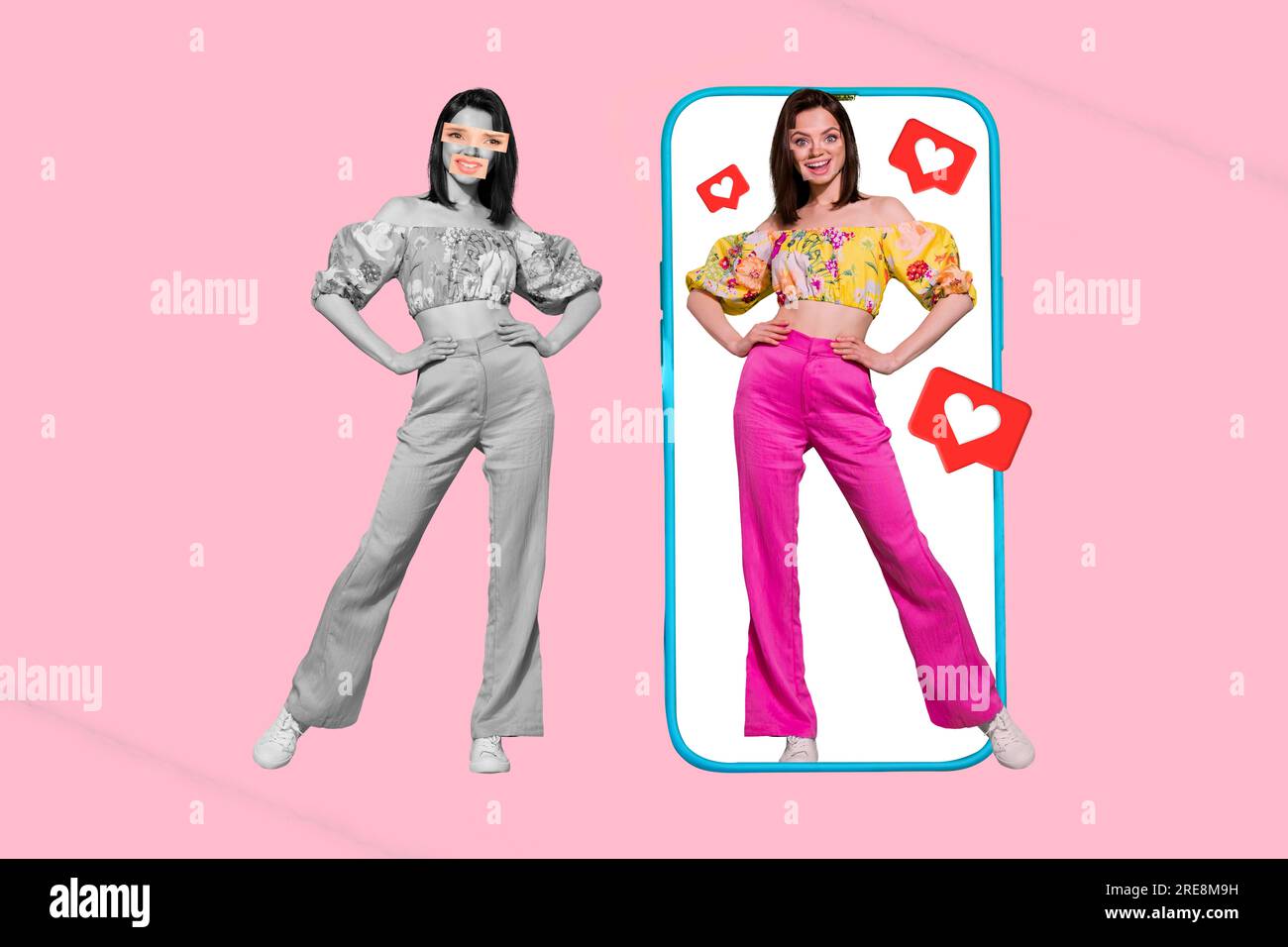 Poster banner collage of lady blogger using creative tik tok instagram ...