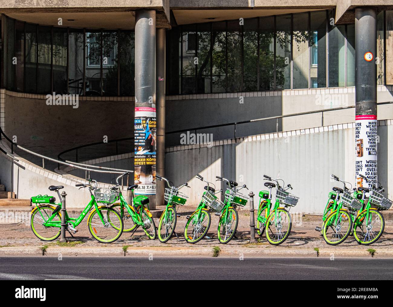 Lime Bicycles, Green Rental Bikes parked on a city pavement, Mitte ...