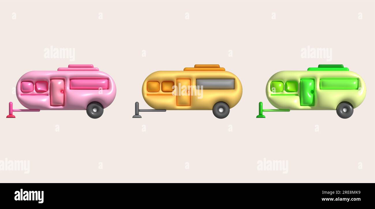 3d illustration camping caravan cars and trailers vehicles of travel ...