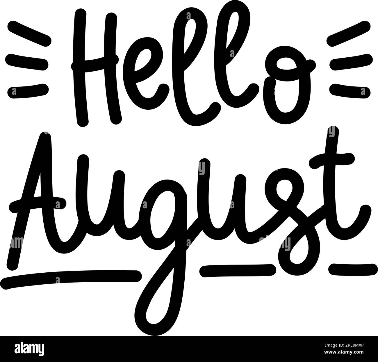 Hand drawn lettering Hello August isolated on white background, vector ...