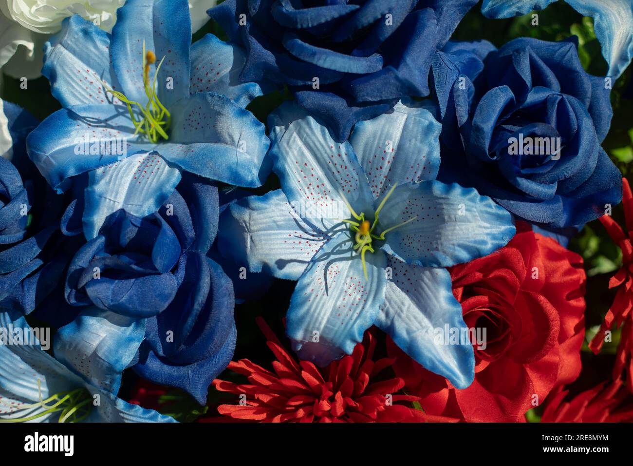 Blue flowers. Artificial flowers. Bouquet of petals. Summer plant Stock ...