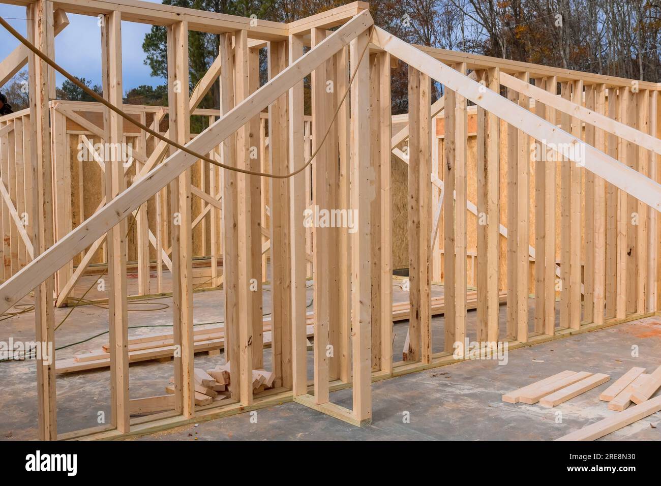 New house is under construction with wooden framework where support ...