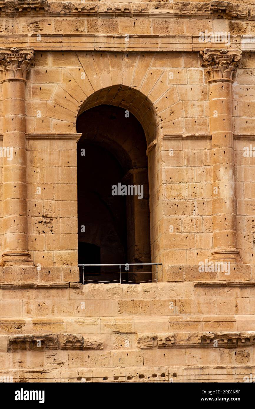 Close-up. Ruins of the Roman amphitheater of Thysdrus, Architectural ...