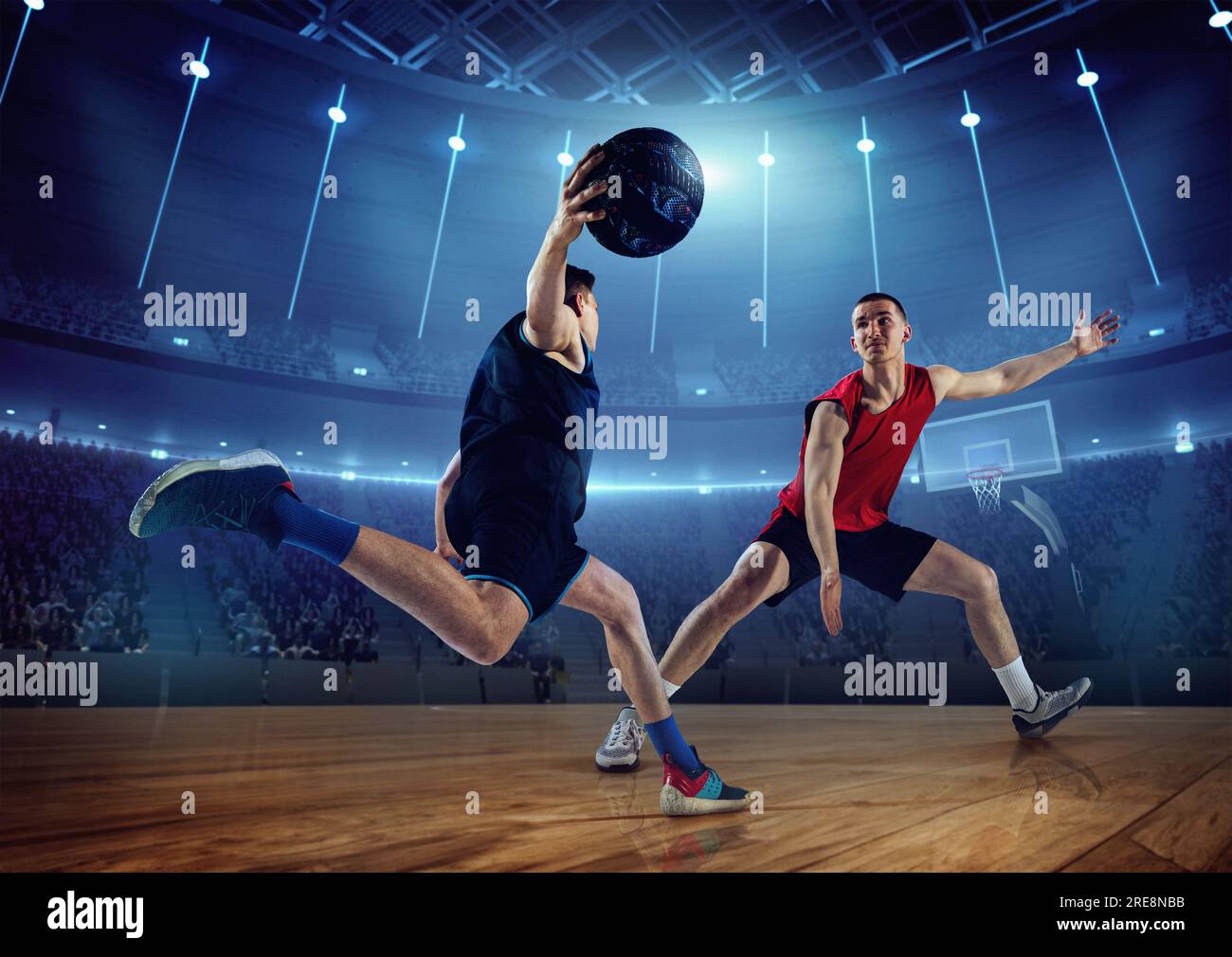 Dynamic image of competitive male athletes, basketball players in ...