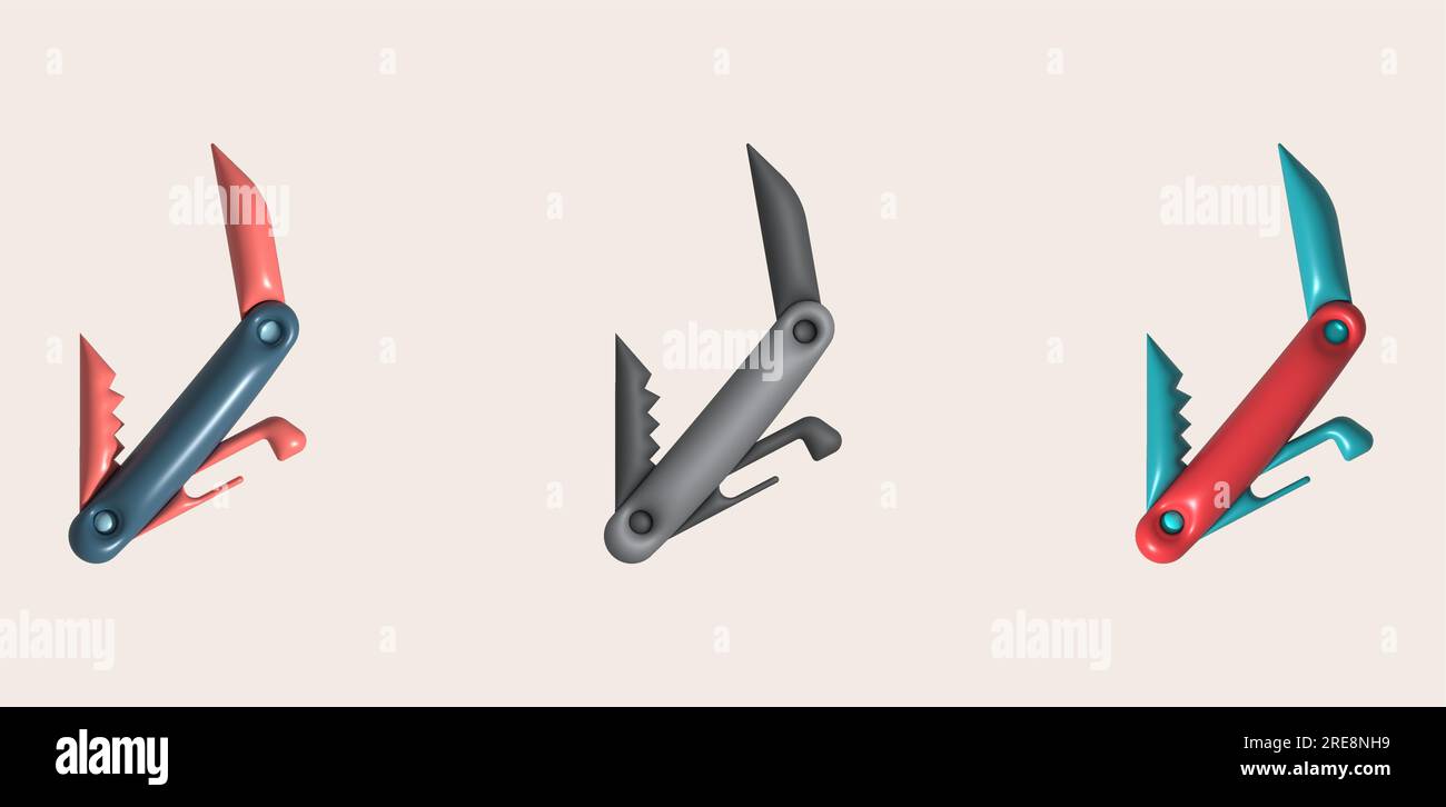 3D illustration folding knife camping, compact expedition knife ...