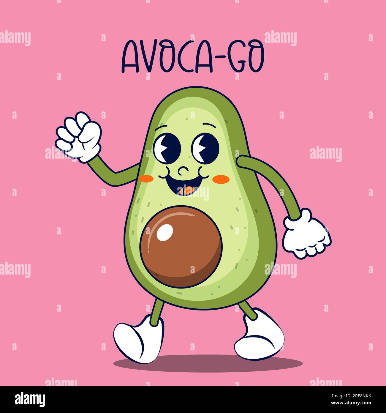 Cartoon character of avocado in retro poster style with text avocago ...