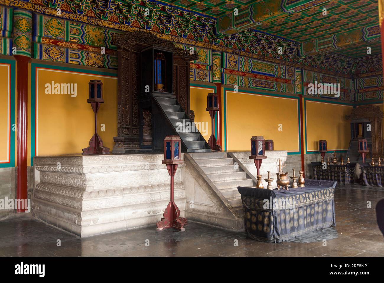 Shrine and altar with steps / stairs leading to cupboard containing ...