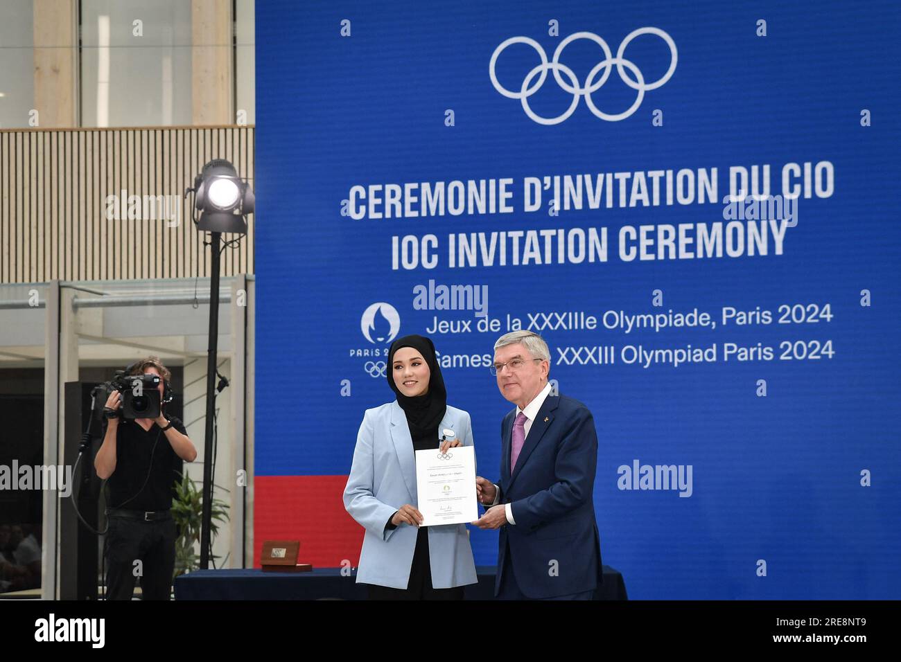 Paris, France. 26th July, 2023. Refugee Olympic Team representative ...