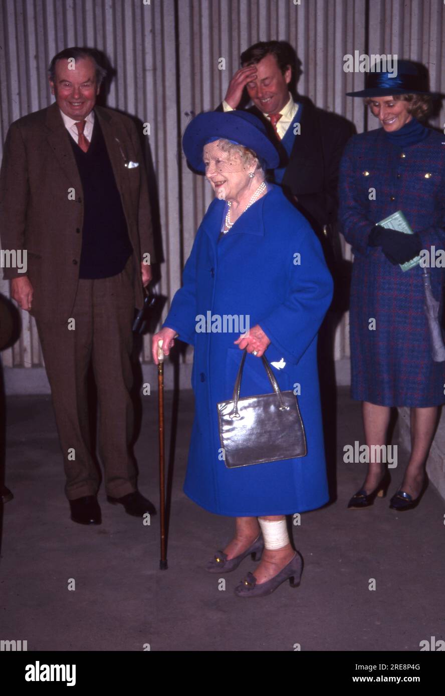 The Queen Mother at Sandown on 14th February 1997 smiling with walking ...