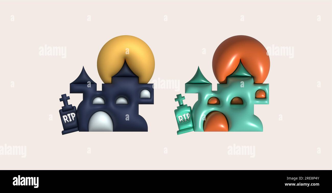 3D illustration. Halloween castle. with grave and full moon Stock ...