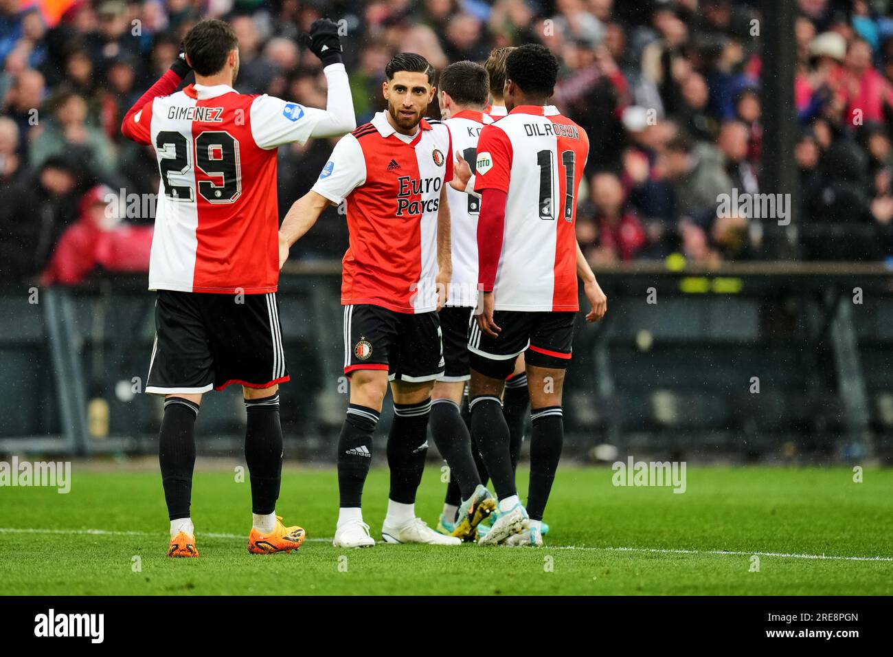 Rotterdam - Santiago Gimenez of Feyenoord, Alireza Jahanbakhsh of Feyenoord, Orkun Kokcu of ...
