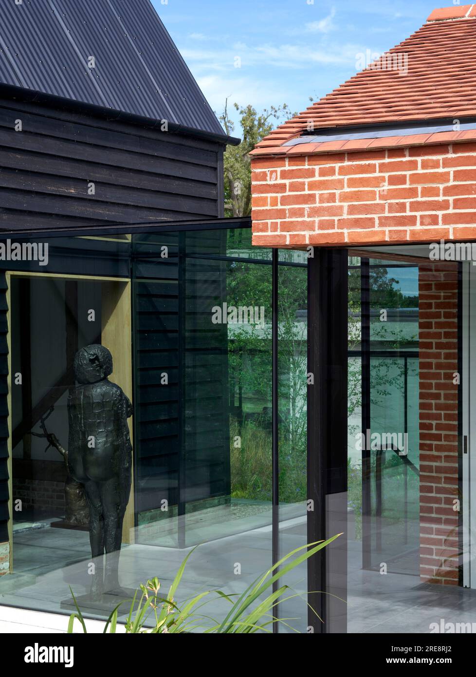 New courtyard showing glass link corridor. Listed Farmstead, Suffolk ...