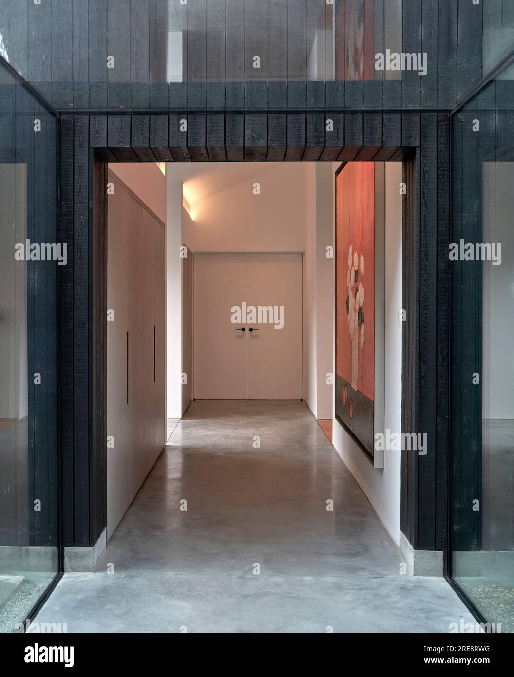 View showing glass link corridor. Listed Farmstead, Suffolk, United ...